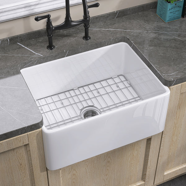 GETPRO Farmhouse Sink 24 Inch Fireclay Farm White Kitchen Sink Apron F ...