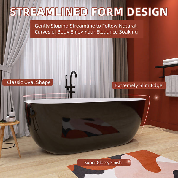 GETPRO Freestanding Bathtub 55 inch Classic Oval Shaped Acrylic Free s ...