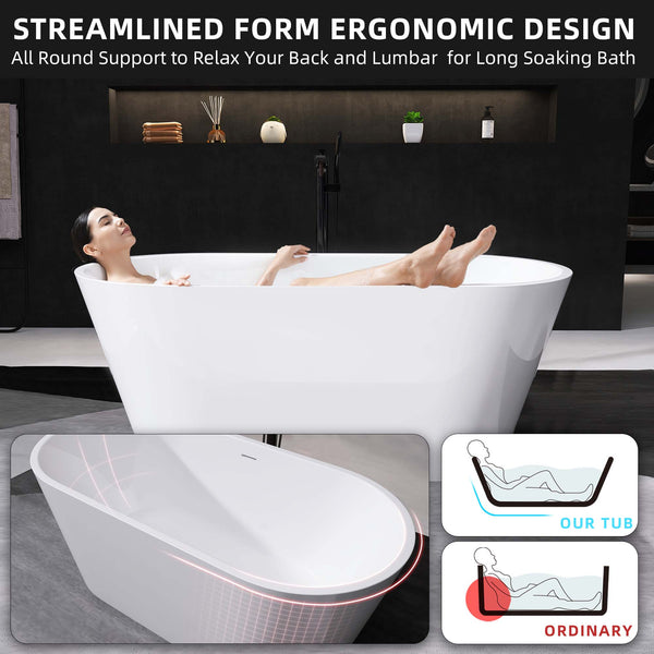 GETPRO Acrylic Freestanding Bathtub 55 inch - Classic Oval Shape Soaki ...
